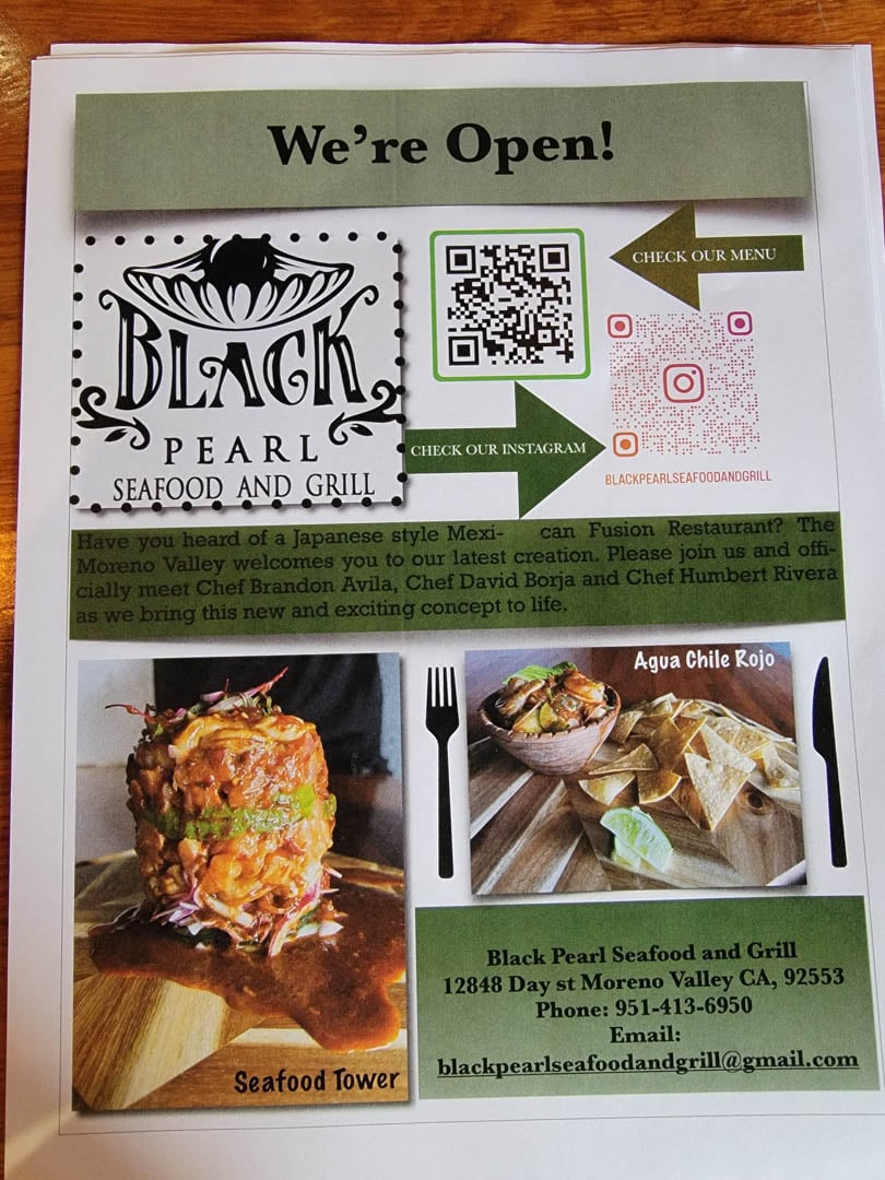Black pearl menu store